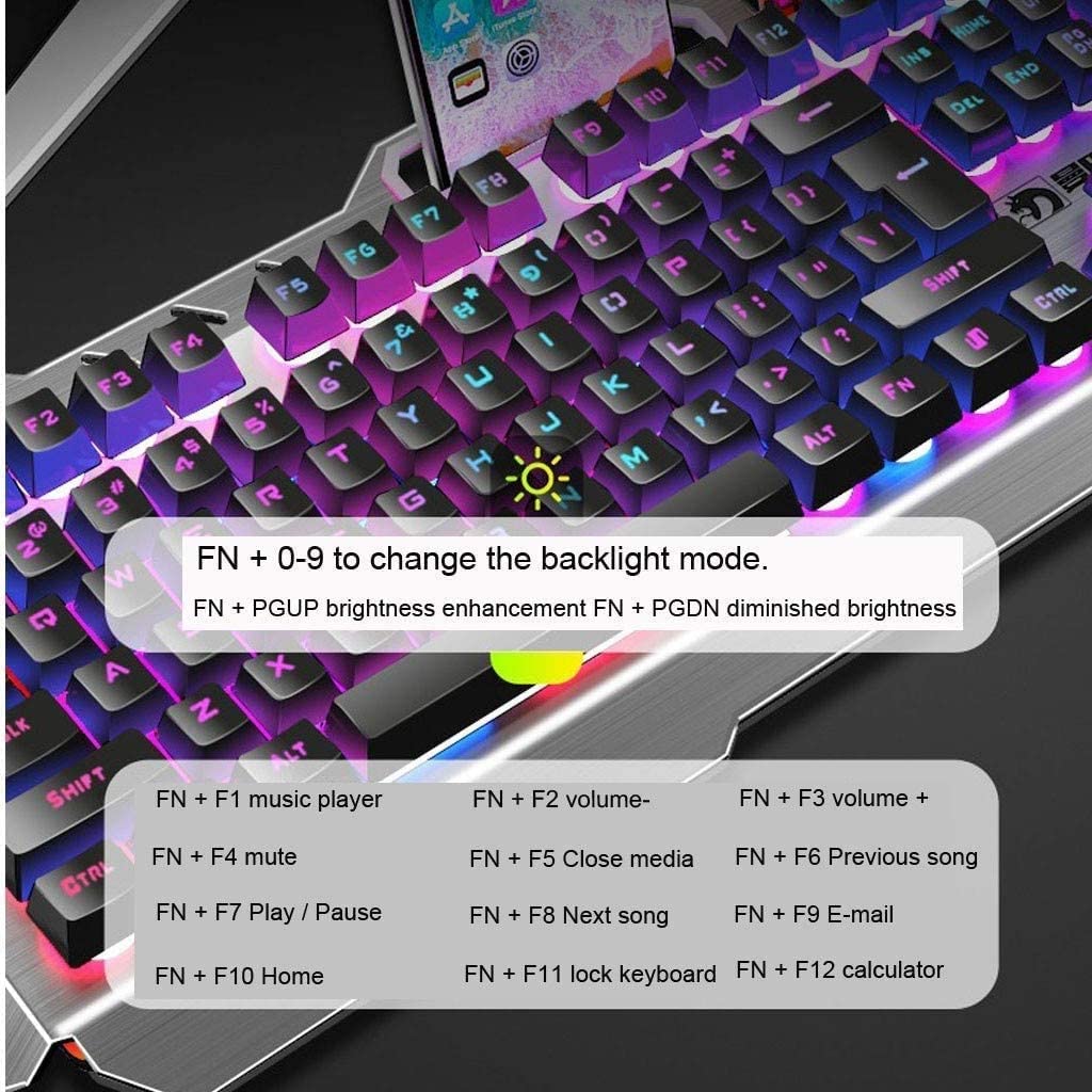 QINERSAW Gaming Keyboard and Mouse Combo Large Mouse Pad Mechanical Feel RGB Backlit 3200 DPI Mouse for Windows PC (Keyboard Mouse Set) (Color : Black) (Color : Black)