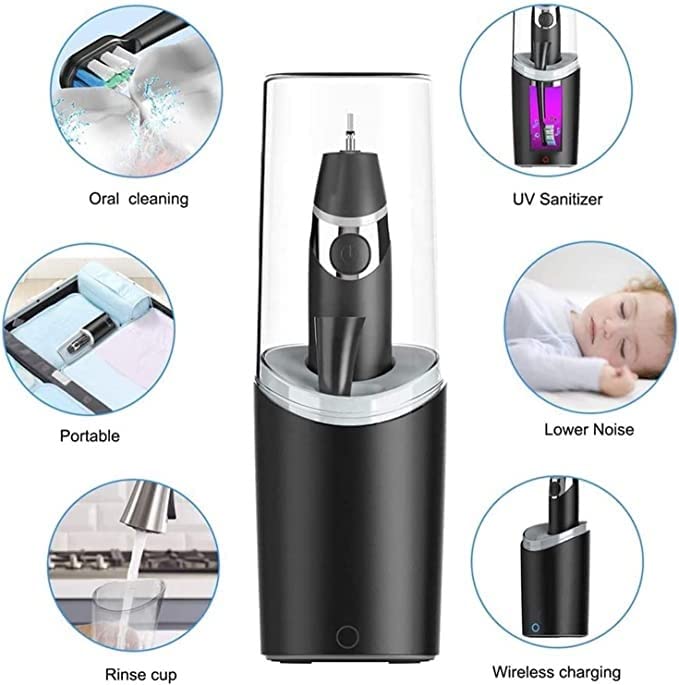 QINERSAW New Electric Toothbrush, Adult Electric Toothbrush with Drying Cup (Color : Black)
