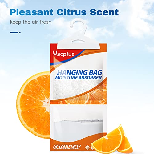 Vacplus Moisture Absorbers Hanging Bags - Fragrant Humidity Packs for Effectively Absorbing Excess Moisture, Closet Dehumidifiers & Odor Removers with Citrus Scent for Home & Car (10 Pack)
