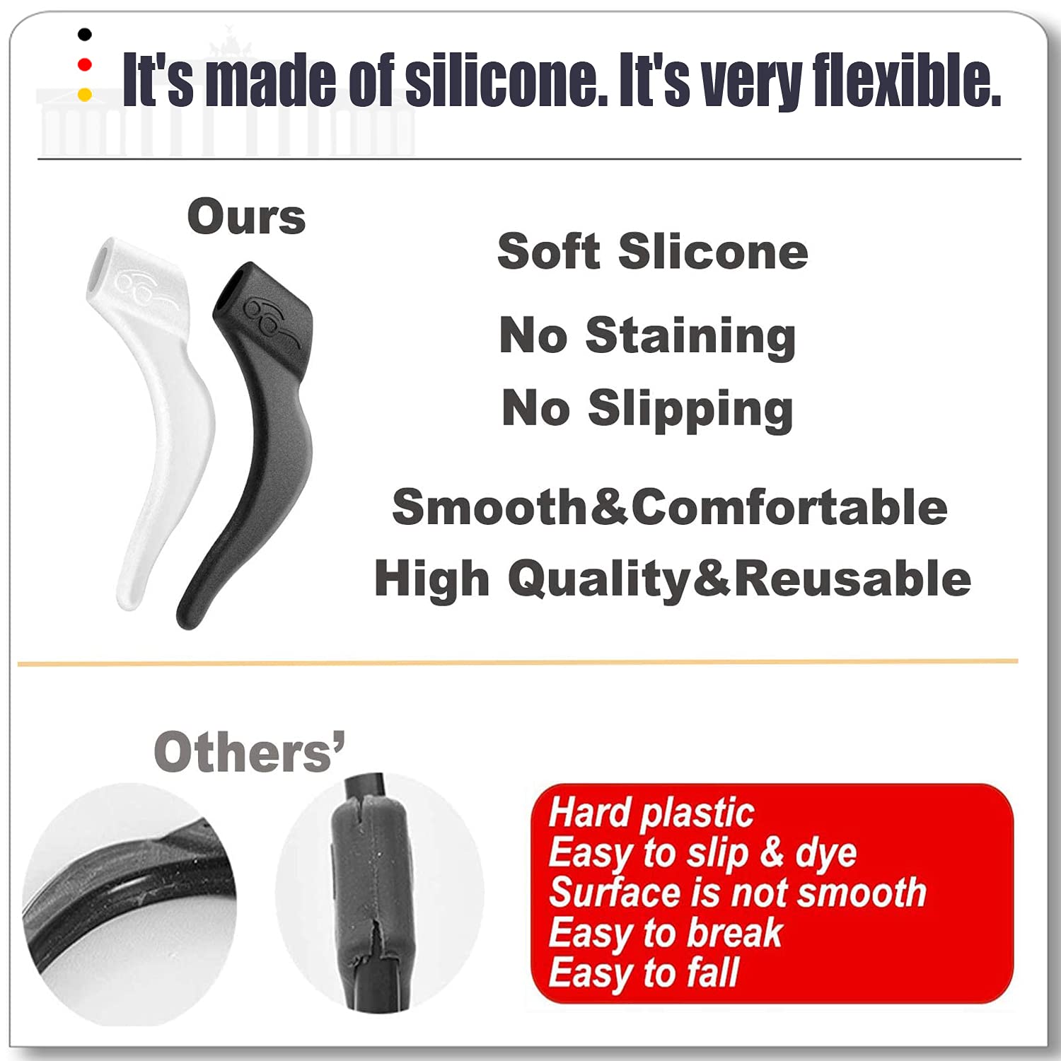 MOLDERP Eyeglass Ear Grips - 18 Pairs Glasses Anti-Slip, Comfortable Silicone Elastic Eyeglasses Temple Tips Sleeve Retainer, Prevent Eyewear Sunglasses Spectacles Glasses Slipping (Black-2)