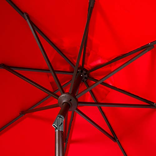 Safavieh PAT8006E Outdoor Collection Elegant White and Black Valance 9Ft Auto Tilt Umbrella