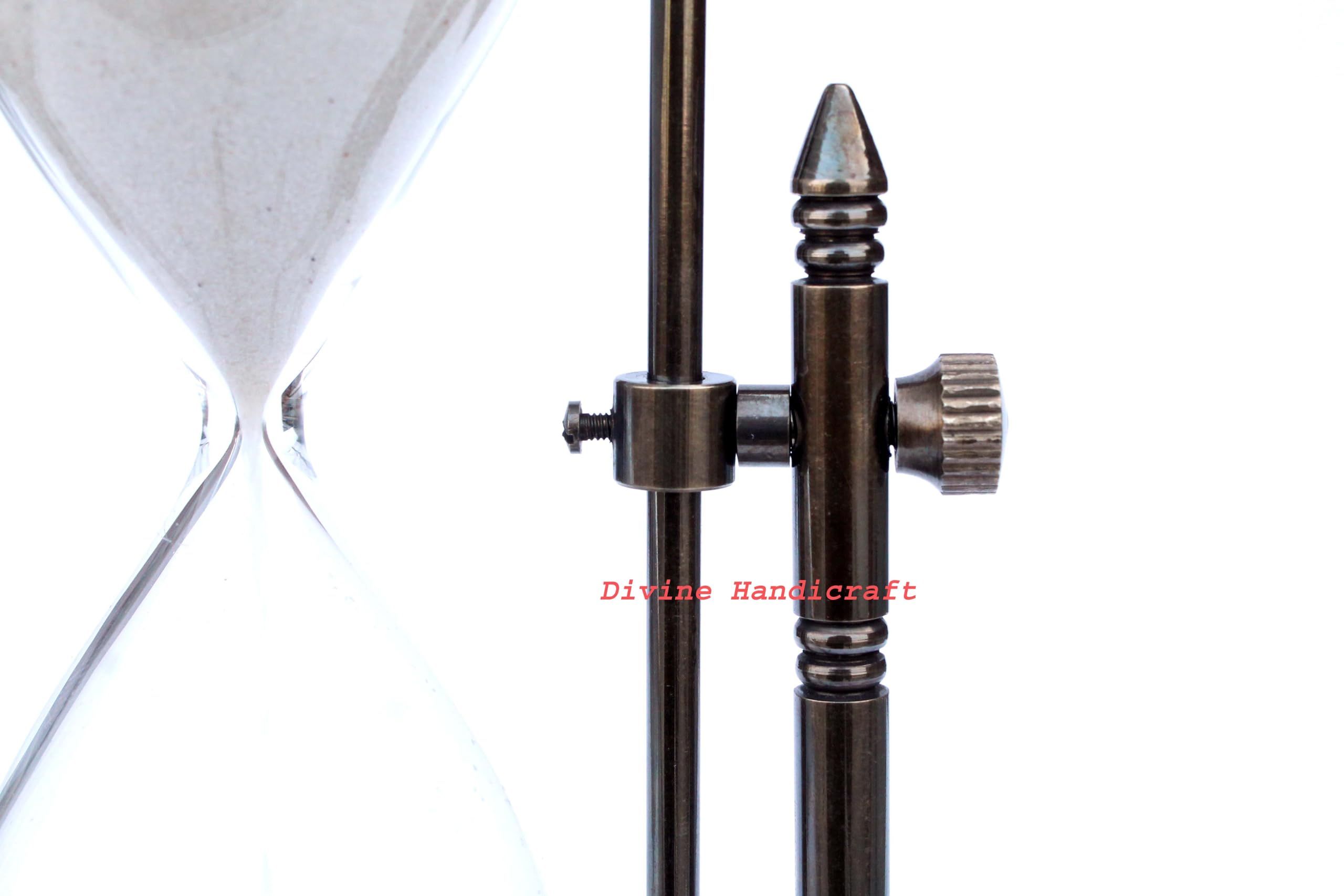 Nautical Maritime Black Antique Full Brass Sand Timer Hourglass with Wheel Compass Base