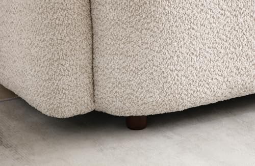 SSC SATISUNCASA Japandi Style Boucle Sofa, Modern Tight Curved Back Sofa, Minimalist Style Comfy Couch for Living Room Apartment (Light Beige + Boucle Tedyy)