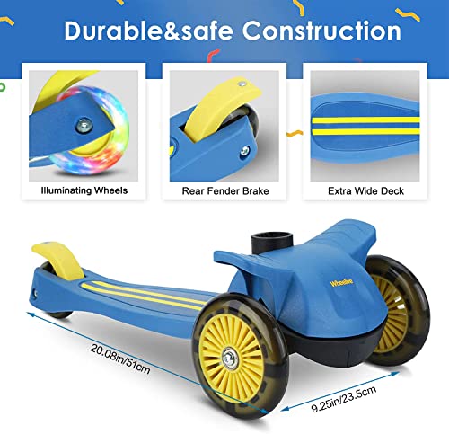 Wheelive 2 in 1 Kick Scooter with Removable Seat, 3 LED Wheels Kick Scooter for Kids, 4 Adjustable Height & Foldable Design Toddler Scooters Sit or Stand Ride for Boys & Girls 2-8 Years Old(Blue)