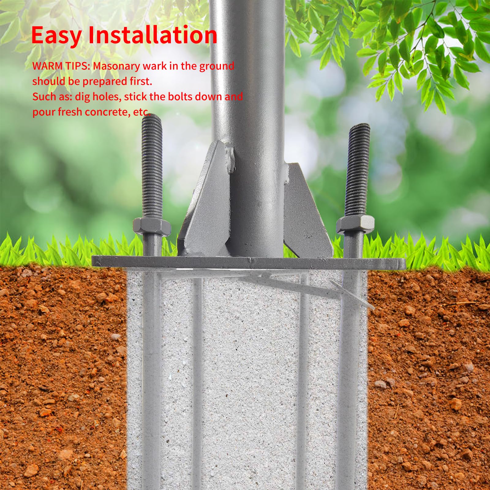 VELSKUD Parking Lot Light Pole, Heavy Duty Metal Light Pole, 13 ft, 2.36” Outdoor General Purpose Metal Street Light Pole Post, W.ith Concrete Base Bracket,for Ground Soil Parking Lot Light Pole Kit.