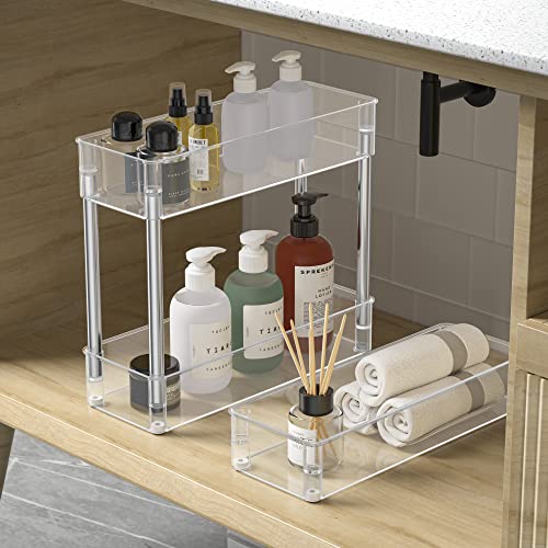 TESOIN Slim Rolling Storage Cart, 3 Tier Mobile Multipurpose Kitchen Shelf Organization Slide Out Narrow Cart, Great for Kitchen Bathroom Warehouse and More Laundry Narrow Places (Clear)