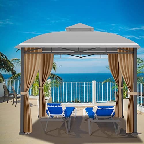 Tumjay Gazebo Privacy Curtain Universal Replacement 10’x10’ Gazebo Curtains Waterproof Outdoor Privacy Gazebo Side Wall Patio Canopy Privacy Shade Outside Sidewalls 1 Panel with Zipper(Khaki)