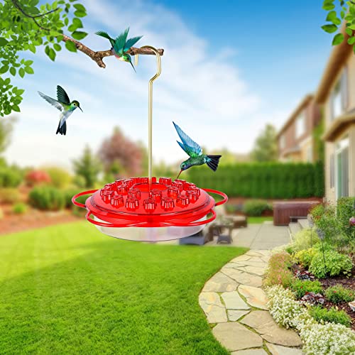 Oubaiyi Hanging Hummingbird Feeders for 24 Feeding Ports,2 Pack,Leak-Proof,Ant-Moat,Easy to Clean and Fill, Saucer Humming Feeder Outdoors Windows ,Deck, Patio, Garden, Red&Red