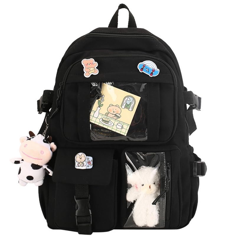 TUMPETY Cute Backpack Cute Kawaii Backpack for Girls Kawaii School Backpack Anime Backpack Keychain Pendant Light Travel Backpack (black)