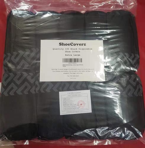 Shoecoverz Brand Black Industrial Disposable Shoe Covers for Men and Women Extra Thick 45 GSM Material Workman Booties Extra Large 100 Pack