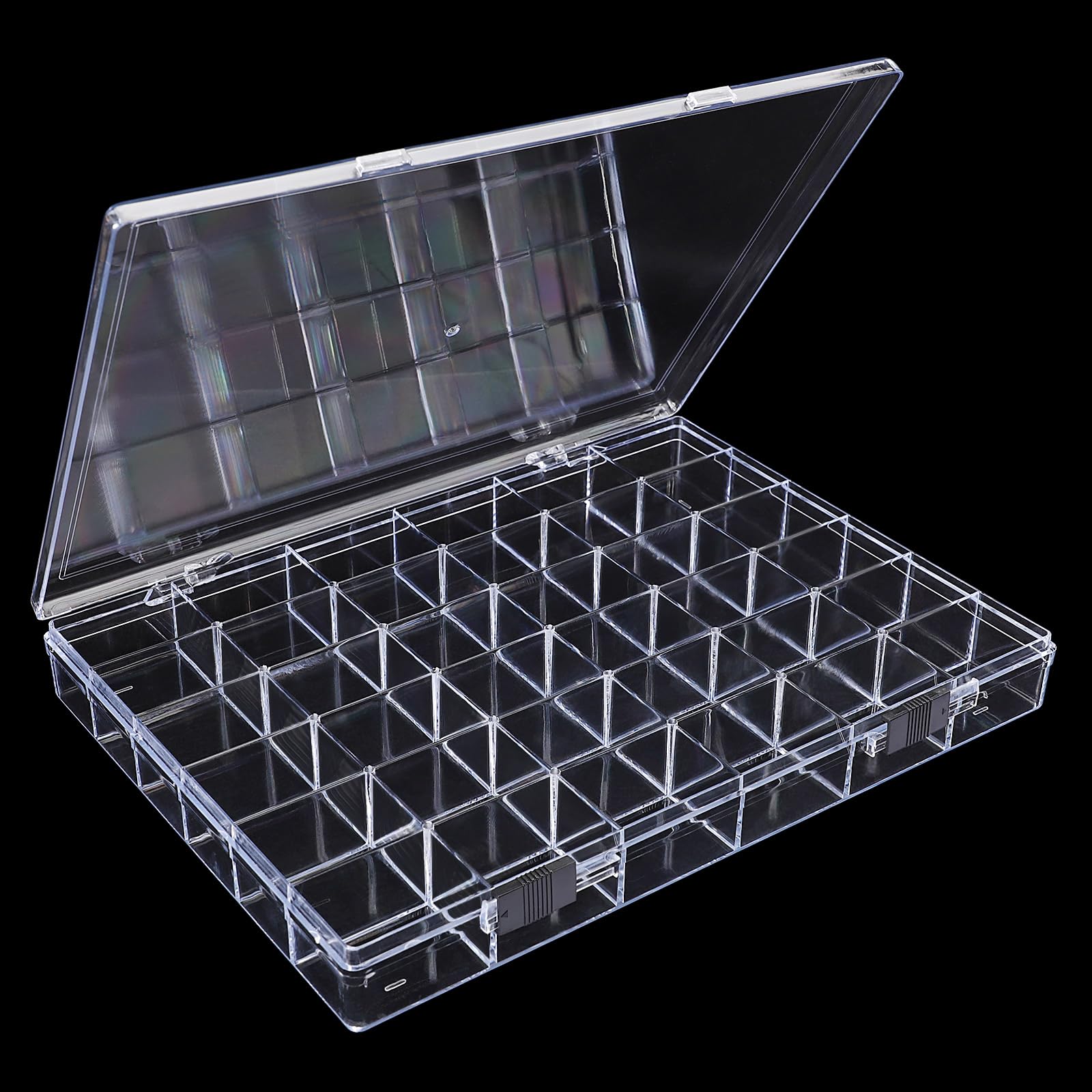 Udefineit 36 Grids Plastic Empty Jewelry Organizer Box, Highly Transparent Storage Container for Rings Earrings Diamond Nail Display Case, Double Buckle Art Craft Bead Storage Box with Fixed Dividers