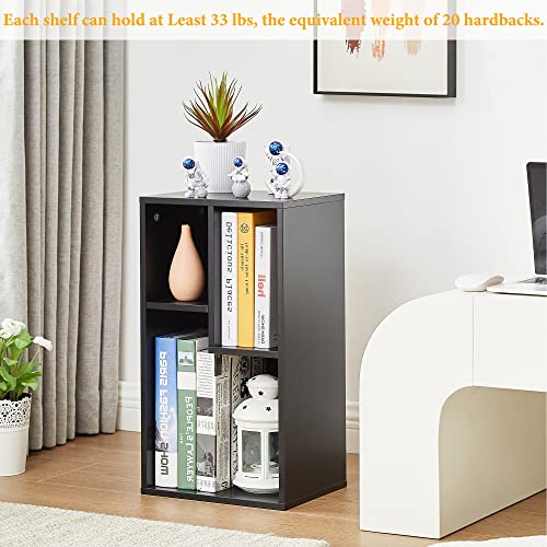 VECELO 3-Cube Open Bookcase, Small Bookshelf with Height Difference Shelves for Most Books, Horizontal Available, 2-Tier Storage Organizer for Home Office, Living Room, Black
