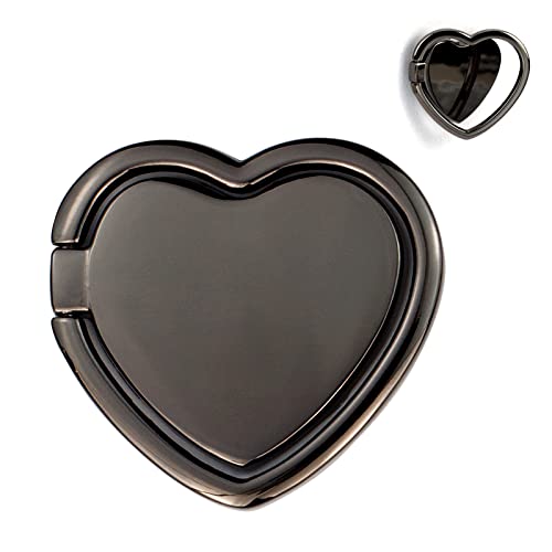 Sparkling Love Heart Phone Ring Holder Stand, 2 Pack 360 Degree Rotation Finger Ring Kickstand with Polished Metal Phone Grip for Magnetic Car Mount, Smartphone Accessories(Black)