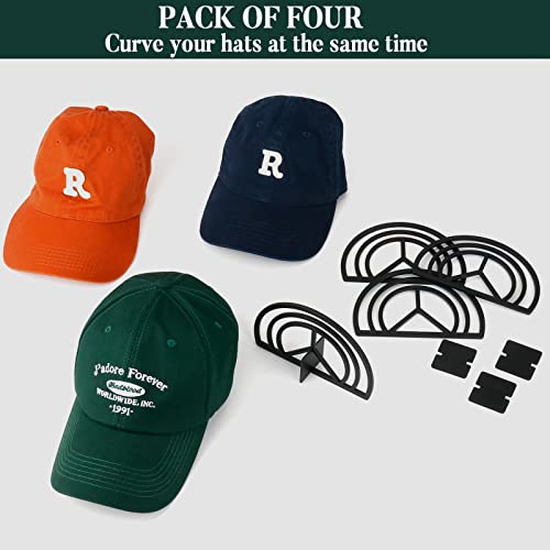 TOOVREN 4-Pack Hat Brim Bender Hat Curving Band Hat Shaper with Two Curve Options No Steaming Required Convinent for All Types of Hats(Black)