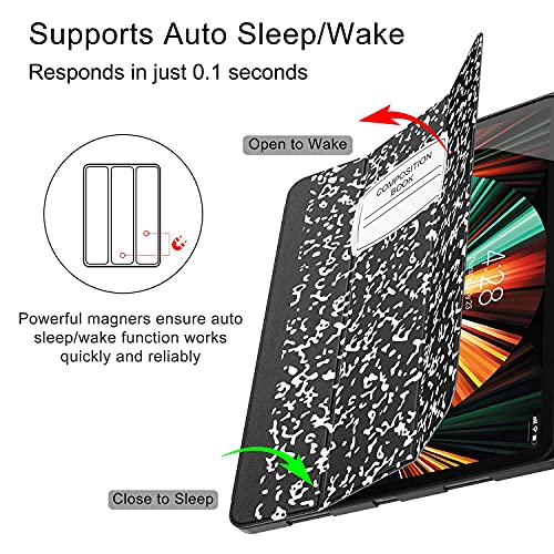 Tuosake iPad Pro 12.9 Case 2021/2022 5th/6th Generation with Pencil Holder,Slim Lightweight Trifold Stand Case【Pencil Charging+Auto Sleep/Wake】 Soft TPU Back Cover for iPad Pro 12.9 inch-Book