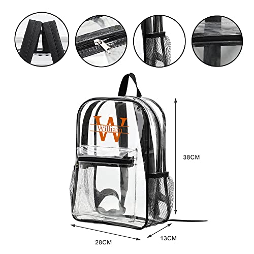 V2G1K2HJ.d Personalized Name Clear Backpack, Heavy Duty PVC Clear Backpack,Custom Name Transparent Backpack,Travel Bags