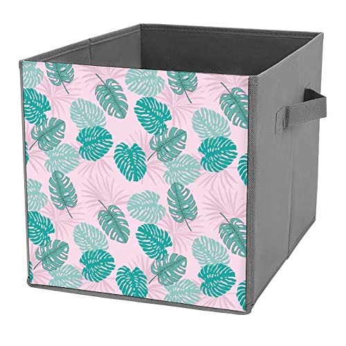 Tropical Leaves Monstera Collapsible Storage Bins Cubes Organizer Trendy Fabric Storage Boxes Inserts Cube Drawers 11 Inch