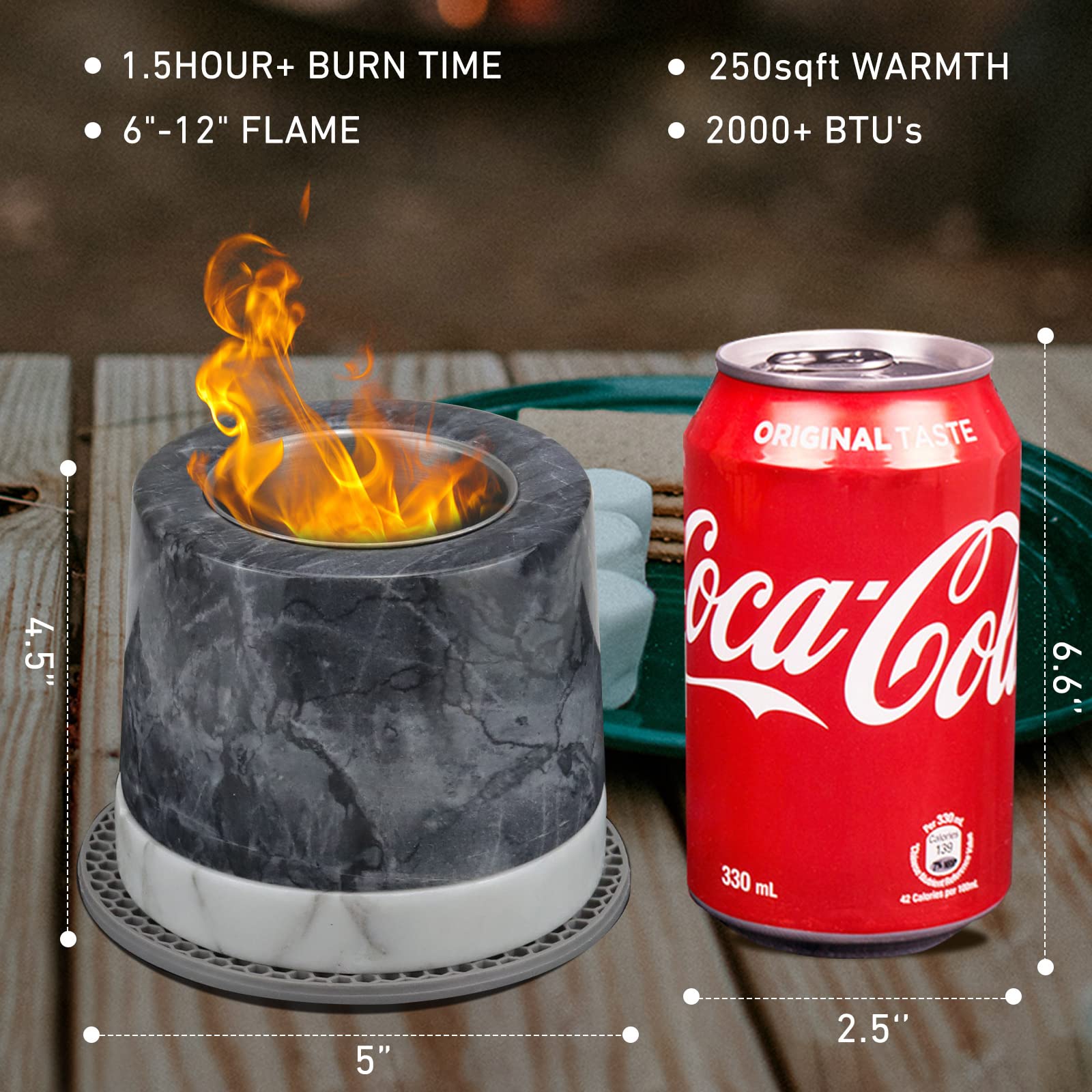 Outdoor Decor, Mavalzy Tabletop Fire Pit Real Marble Table Top Fire Pit Bowl Smokeless Mini Fire Pit Personal Portable Tabletop Fireplace for Patio Decor