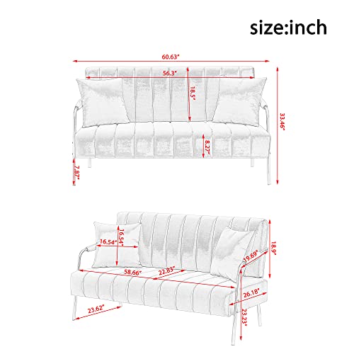 Yoluckea Loveseat Sofa Small Couch, Upholstered Love Seats Furniture with Two Throw Pillows and Golden Metal Legs Suitable for Small Spaces (Pink)