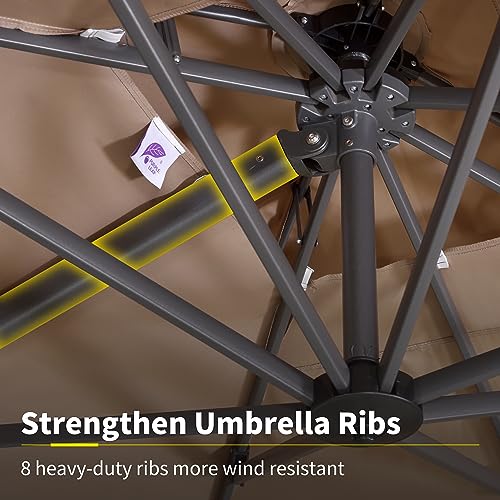 PURPLE LEAF 11FT Cantilever Outdoor Umbrellas Large Patio Umbrella Hanging Double Top Square Offset Umbrella with 360°Rotation Tilting Umbrella Outdoor Patio, Taupe