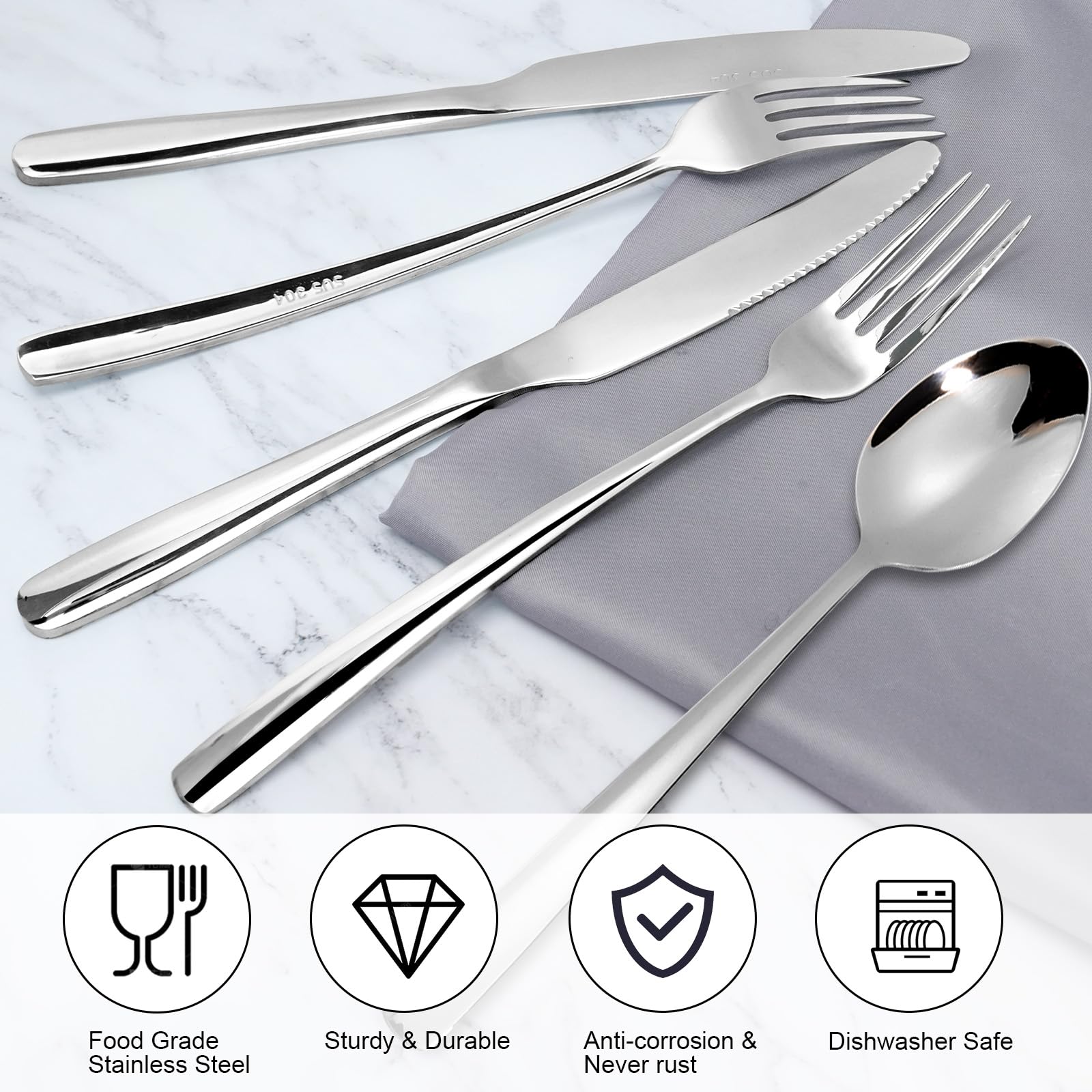 SOLEADER Silverware Set 6 Piece,Stainless Steel Flatware Set,Tableware Cutlery Set, Knives,Spoons and Forks Set,Kitchen Utensils Set with Mirror Polished,Dishwasher Safe