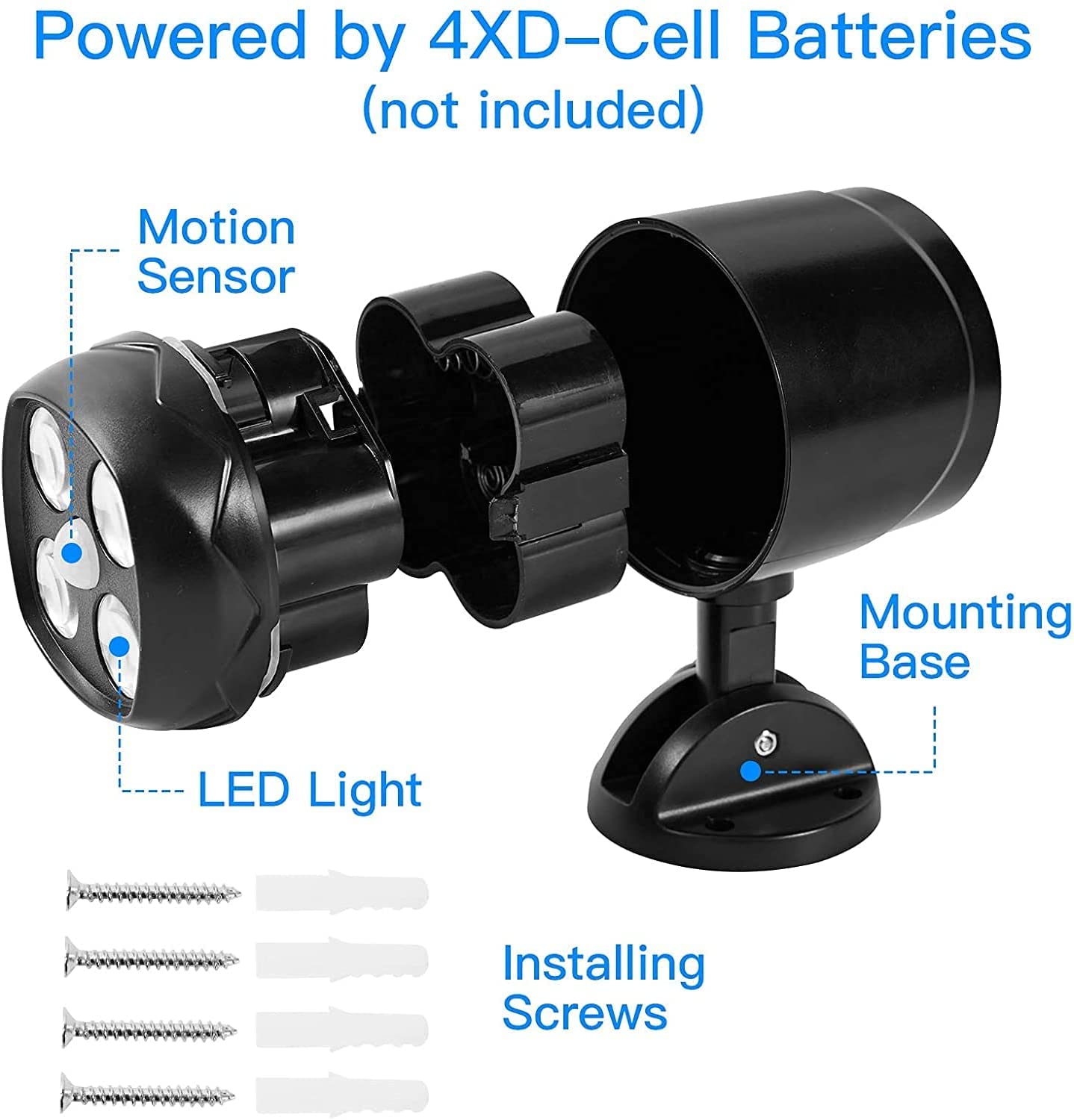 Outdoor Motion Sensor Light Battery Operated, Hotomely IP65 Waterproof Ultra Bright Motion Sensor Outdoor Lights Head Adjustable with 8W 600 Lumen 6000K 4LEDs for Garage Yard Porch and Patio (2 Packs)