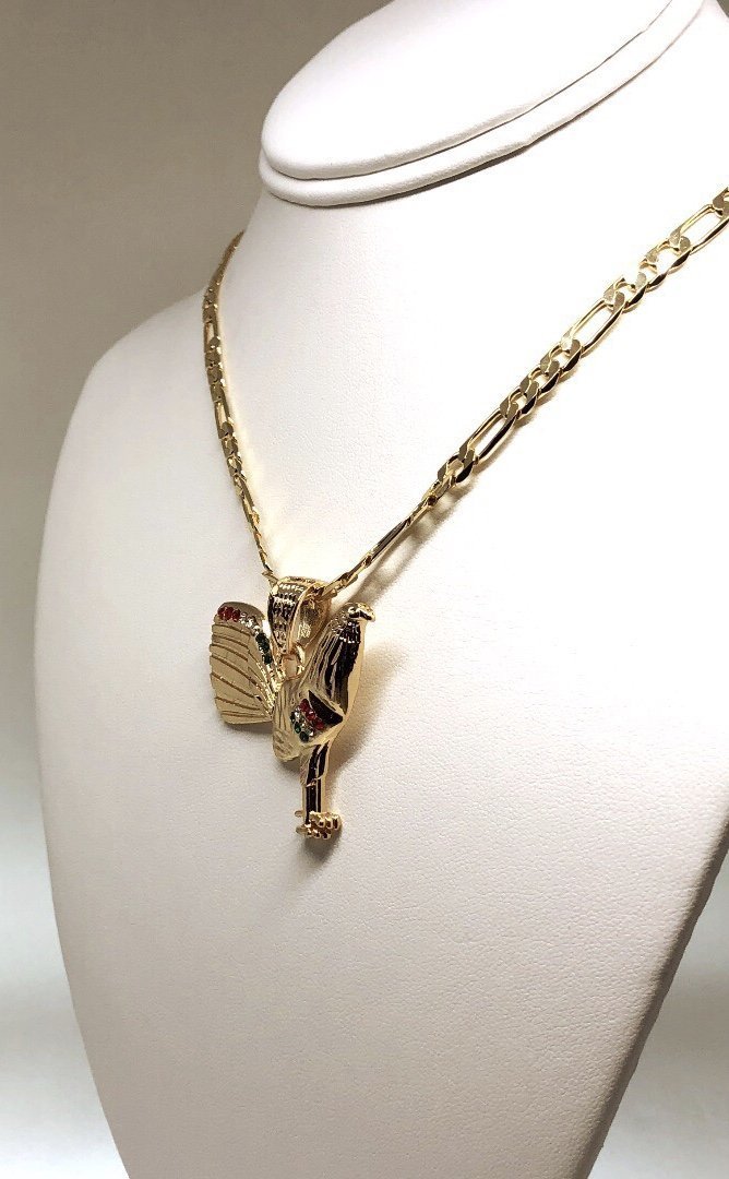 Gold Plated Chicken Rooster Pendant Necklace Figaro 26" 5mm Gallo Medalla Oro Laminado