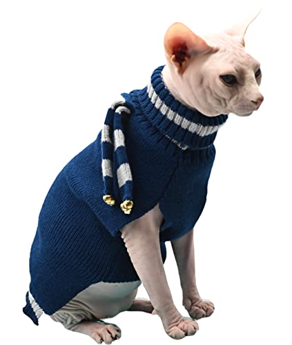 Sphynx Cat Clothes Bell Rings Sweater Hairless Cat Clothes Devon Clothes Cat Apparel for Small Kitten and Dogs (XX-Large)