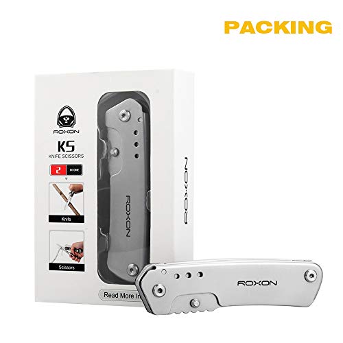 Roxon S501 Folding Pocket Knife and Scissors 2 in 1 Must-have at Home EDC Multi tool with Belt Clip, Perfect for Housework, Rescue, Hunting, Survival, Fishing, Hiking, Camping