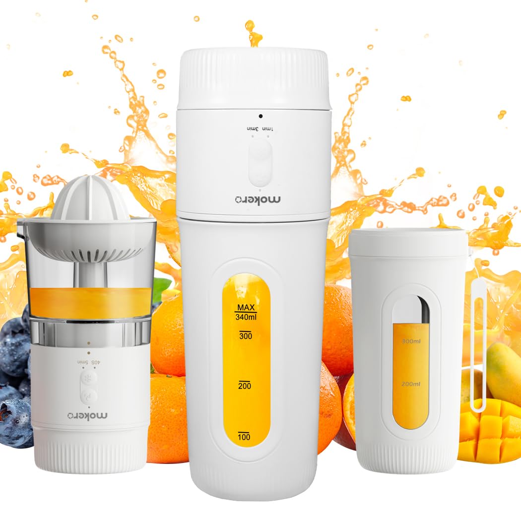 NDMUS 3 in 1 Portable Blender 12oz Juicer Machine with USB Type-C Rechargeable Multifunctional Juice Cup for Shakes and Smoothies, White, 90x170x230mm (MN550A)