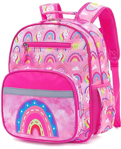 VANKEV Kids Backpack for School Girls Toddlers Boys Cute Lightweight Bookbag Preschool Kindergarten Primary Elementary School Travel Gifts Bags(Rainbow Unicorn, Kids / 12L)