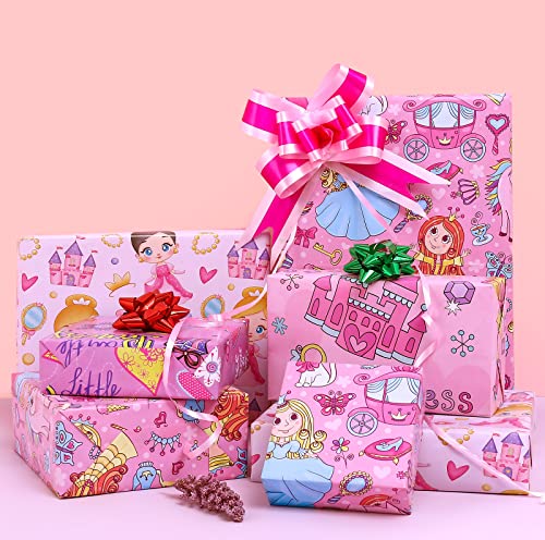 U'COVER Gift Wrapping Paper Happy Birthday Princess Theme Wrapping Paper Pack of 20 Sheets