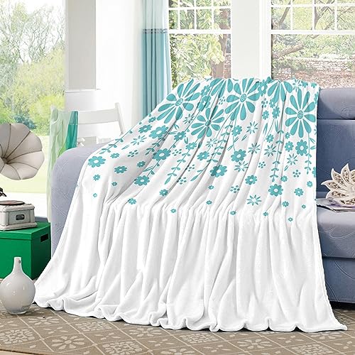 Throw Blanket- Teal Petal Flower Vine Soft Warm Plush Fleece Bed Throw,50x60In Flannel Blankets Abstract Plant Bedding Throws for Women/Men Bedroom Living Room Office Decor Simple Pastoral Floral