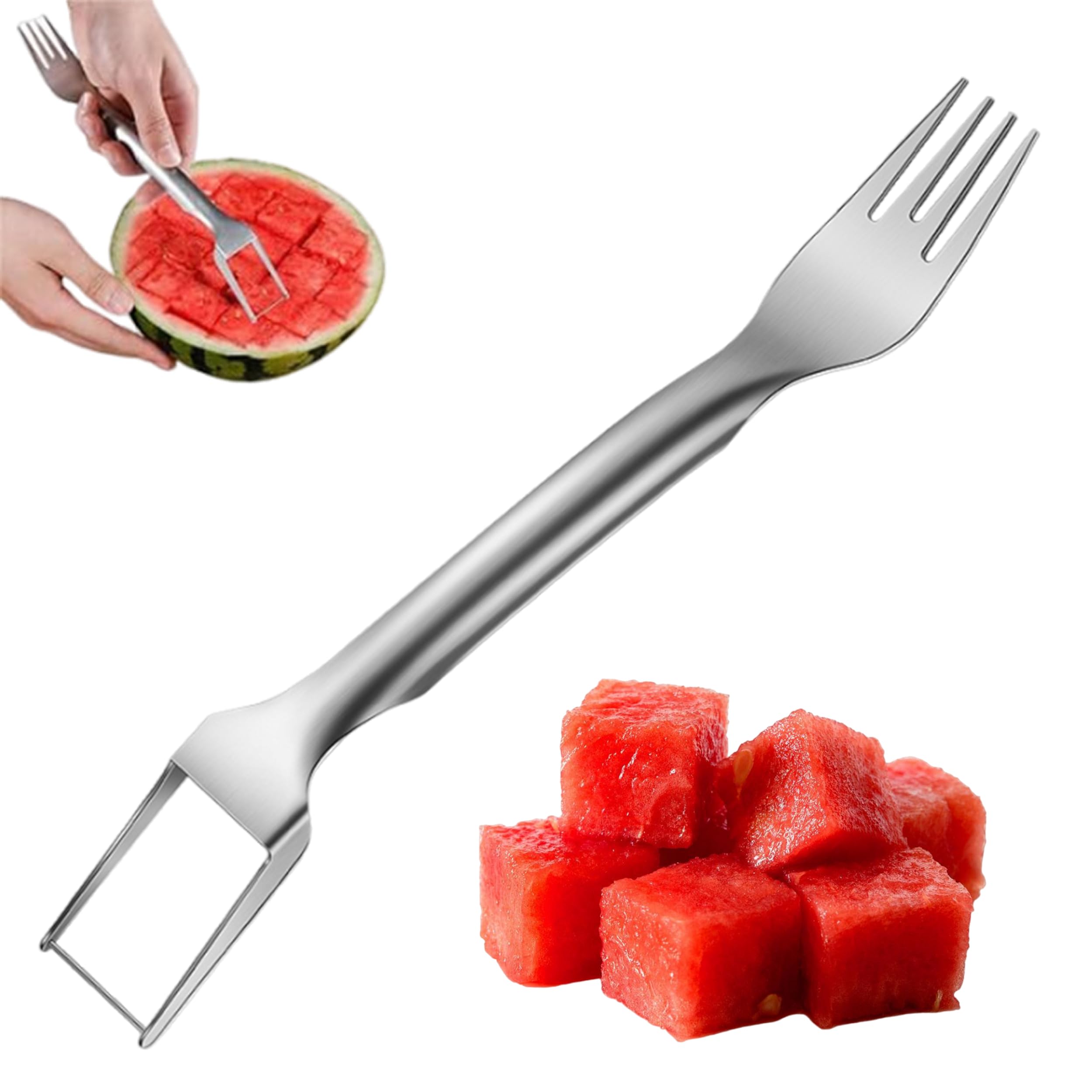 Teatrni Watermelon Cutter Slicer Tool 2-in-1 Stainless Steel Fruit Watermelon Cutter and Fork Melon Slicer Kitchen Gadget