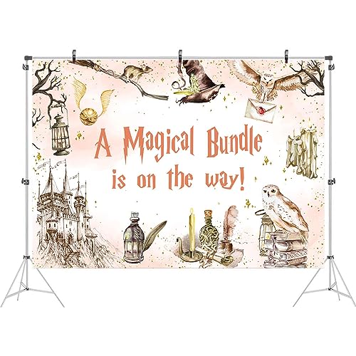 Ticuenicoa 7x5ft Magical Wizard Baby Shower Backdrop A Magical Bundle is On The Way Party Photography Background Castle Witch Wizard School Pink Kids Girls Wizard Cake Table Banner Decorations