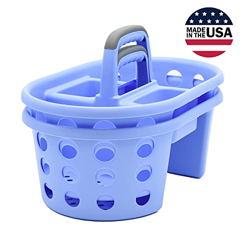 SIMPLYKLEEN 2-Pack Plastic Shower Caddy Bathroom Storage Organizer, Craft Organizer, School Supplies, Teacher Organizer with handle Periwinkle Made in the USA