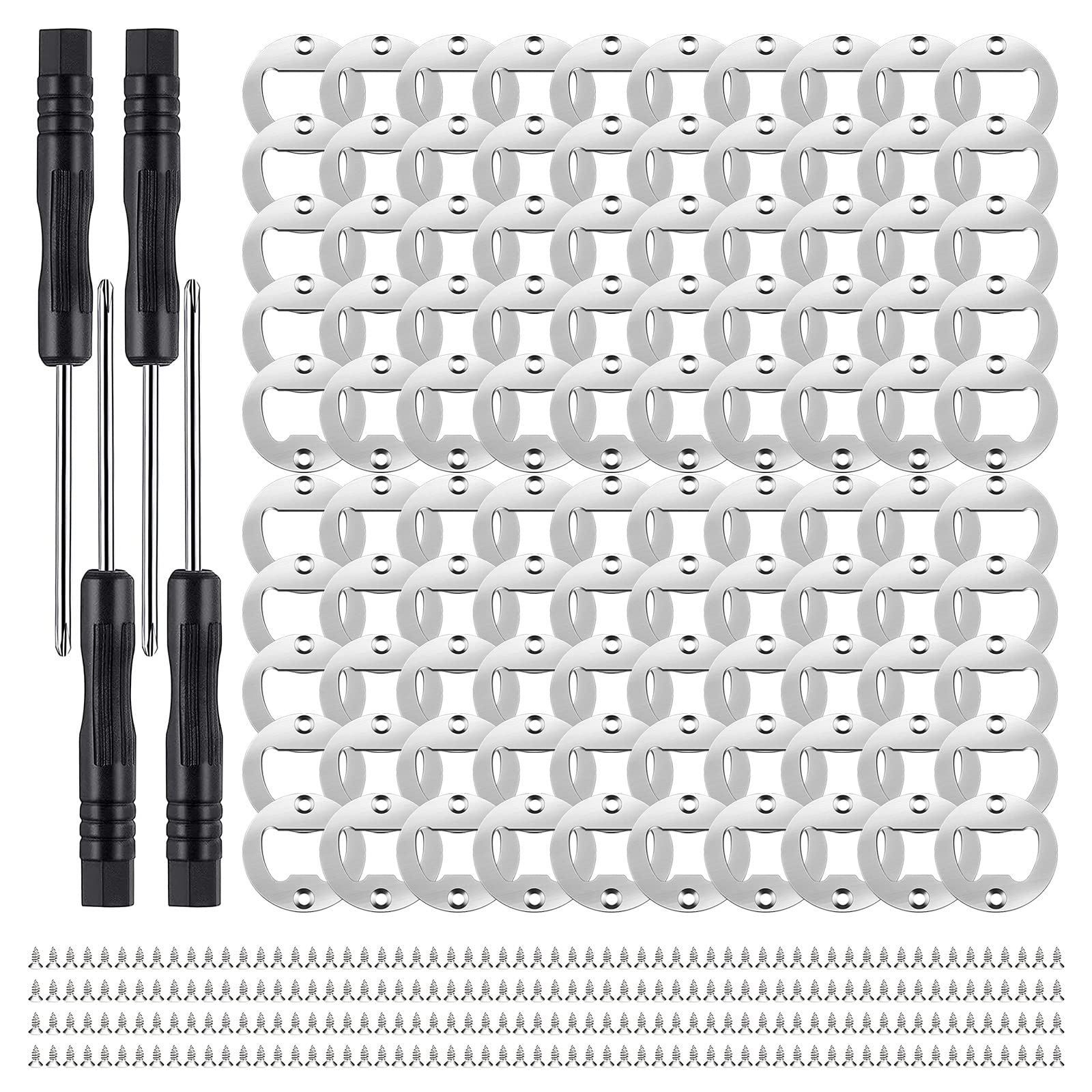 Ohiyoo 100 Set Bottle Opener Insert DIY Bottle Opener Hardware Stainless Steel Metal Bottle Opener Insert Kits Silver Resin Bottle Opener Hardware Beer Bottle Opener DIY Hardware (Silver, 100 Set)