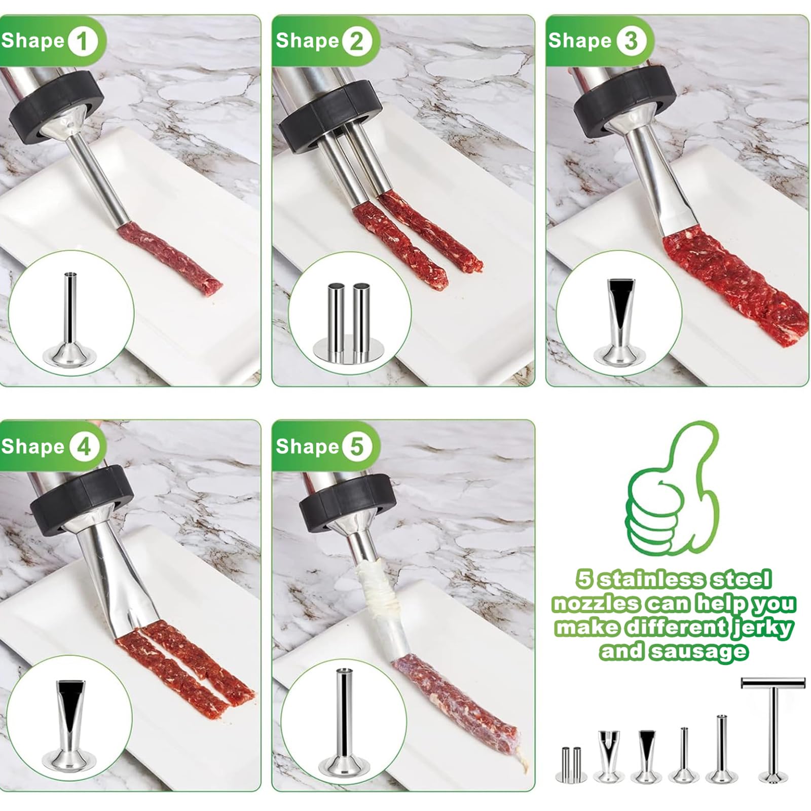 MTOGALT Upgrade Stainless Steel 2 LB Large Capacity Jerky Gun Kit Beef Deer Jerky Sausage Stuffer Meat Gun Jerky Marker Shooter Jerky Kits Sausage Gun Machine with Nozzles Brushes & Meat Pusher