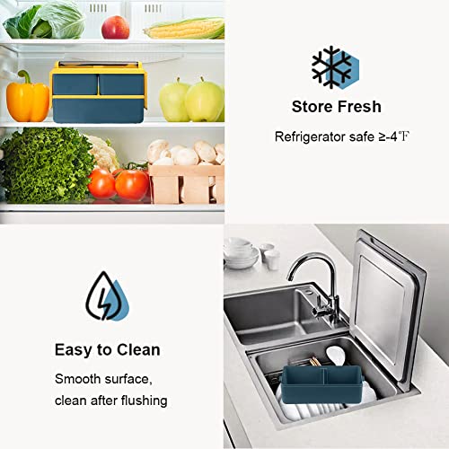 NatraProw Bento Box Adult Lunch Box, 3-in-1 Stackable Lunch Containers, 47OZ Bento Box with 4 Compartments, Fork & Spoon, Leak Proof, Microwave Safe (Blue)
