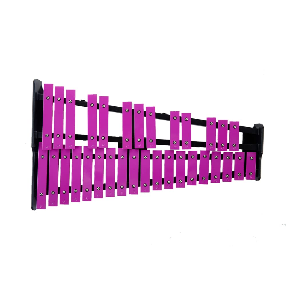 MIRIO Glockenspiel 32 Notes, Violet Xylophone Percussion Bell Kit for Student, Adult, with 8" Drum Practice Pad, Mallets, Adjustable Height Frame, Music Stand and Carrying Case