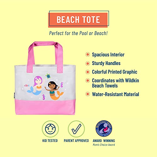 Wildkin Tote Bag for Kids & Adults, Measures 19.5 x 13 x 4.5, Polyester Fabric Travel Tote Bags, Features Two Durable Carrying Handles with Moisture-Resistant Interior Lining (Mermaids)