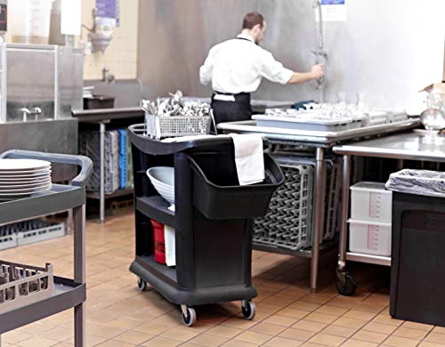 Rubbermaid Commercial Products Executive Series Utility Cart with Wheels, Black, Two Shelf Cart for Kitchen/Restaurant/Cafeteria/School/Storage 300 lbs. Capacity