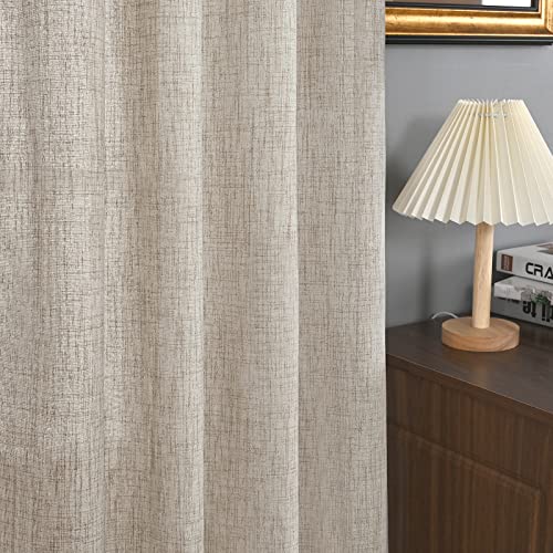YoungsTex Natural Linen Curtains 63 Inch Length 2 Panels Burlap Linen Textured Curtains with Bronze Grommet Privacy Light Filtering Window Drapes for Living Room, 52 X 63 Inch
