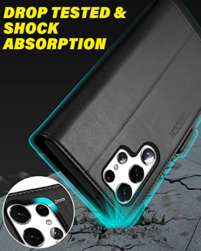 TUCCH Wallet Case for Galaxy S23 Ultra 5G, [TPU Shockproof Interior Case] Kickstand [RFID Blocking] Card Slot, Magnetic PU Leather Folio Cover Compatible with Galaxy S23 Ultra 5G 6.8-Inch 2023, Black