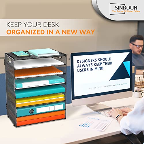 Sinboun 8-Tier Paper Organizer Letter Tray with Handle, Mesh Metal Desk File Organizer Paper Holder Office Organization for School Office Home