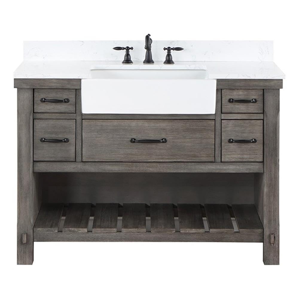 VINNOVA Villareal 48" Single Bath Vanity in Classical Gray with White Farmhouse Basin