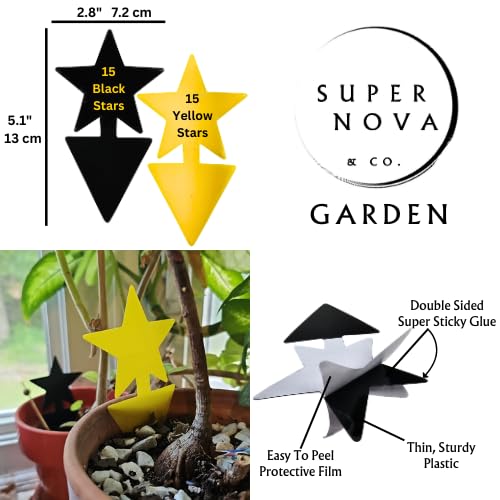Super Nova & Co. 30pk Sticky Fruit Fly Traps Star-Shaped Indoor Plants Outdoor Garden Double-Sided Adhesive Flying Gnat Insect Pest Management Catcher Non Toxic Odorless Waterproof UV-Resistant 3x5β