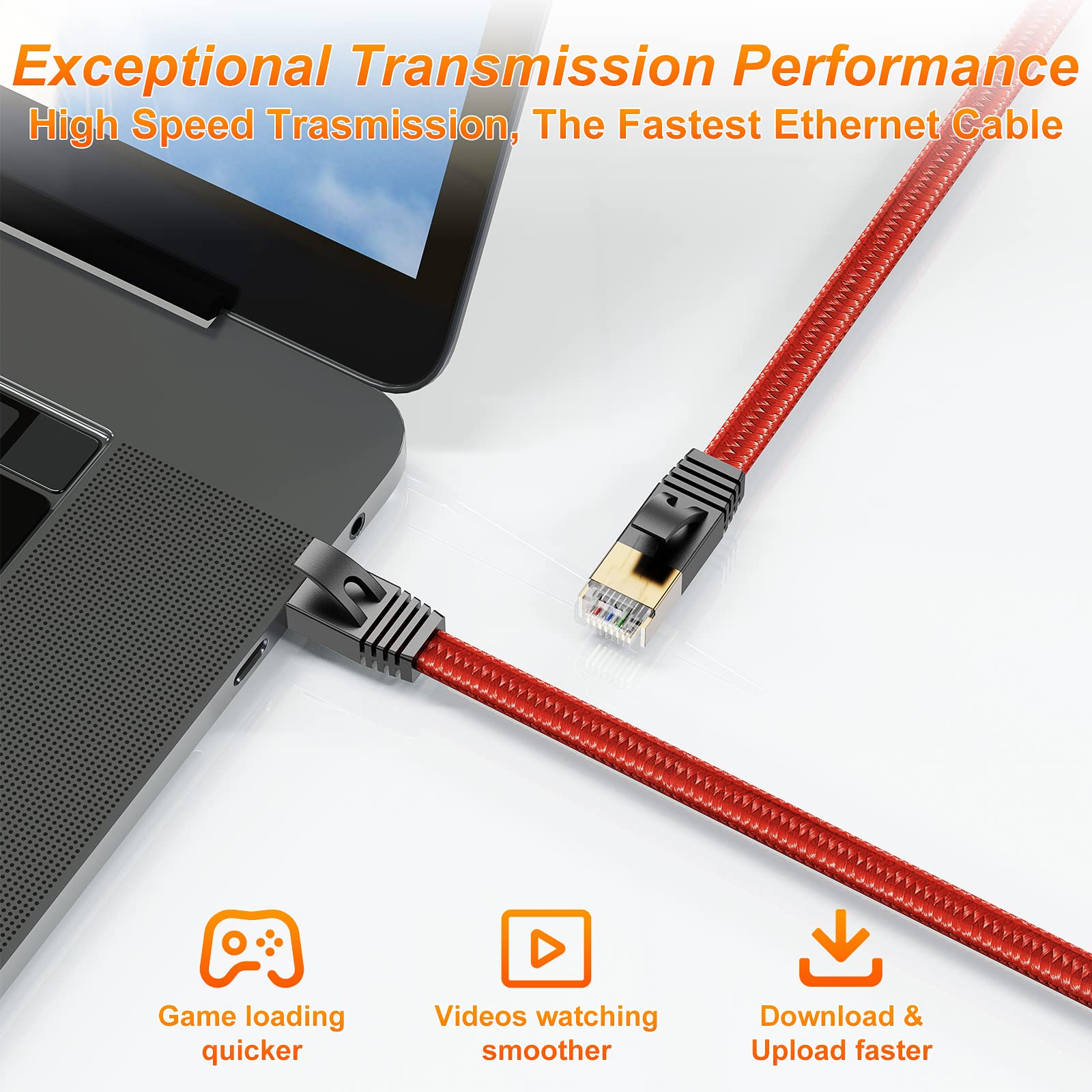 QZVOO 2Pack Cat 8 Ethernet Cable 6Ft, Flat Internet Network RJ45 Cable Shielded High Speed 2000Mhz 40Gbps LAN Patch Cables Cords for Outdoor, Gaming, Xbox, PS4, Router - Red