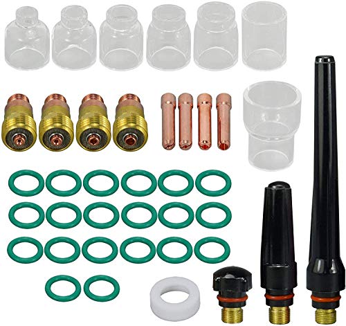 HYDDNice 39PCS TIG Stubby Gas Lens Collet Body Cup Set fit for DB SR WP 17 18 26 TIG Welding Torch