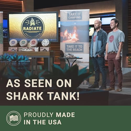 Radiate XL 8" Portable Campfire As Seen On Shark Tank - Up to 5 Hours of Burn Time - Reusable Travel Fire Pit for Camping and Beach - Great Alternative to a Real Fire - Made in USA (Eucalyptus Scent)